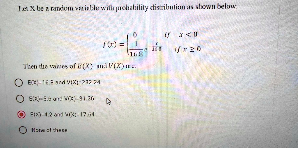 SOLVED:Let Xbe & random variable with probability distribution as shown below: X