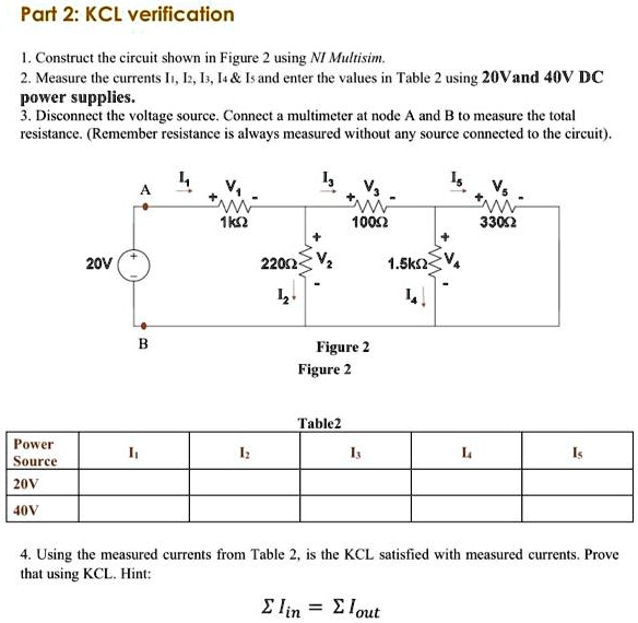 SOLVED: Part 2: KCL verification Construct the circuit shown in Figure using NI Multisim 2 ...