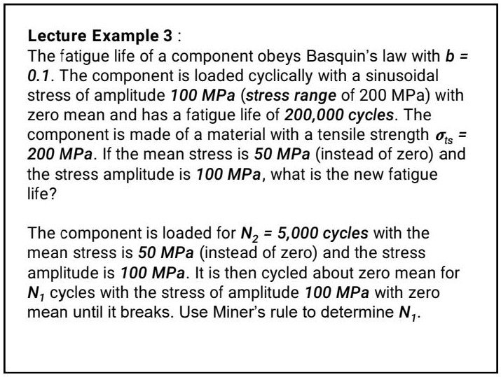 SOLVED: Lecture Example 3 The fatigue life of a component obeys Basquin ...