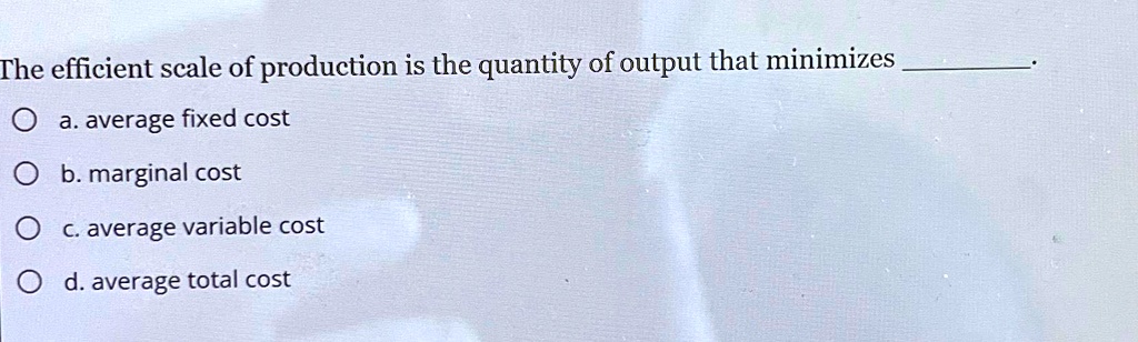 The efficient scale of production is the quantity of output that ...