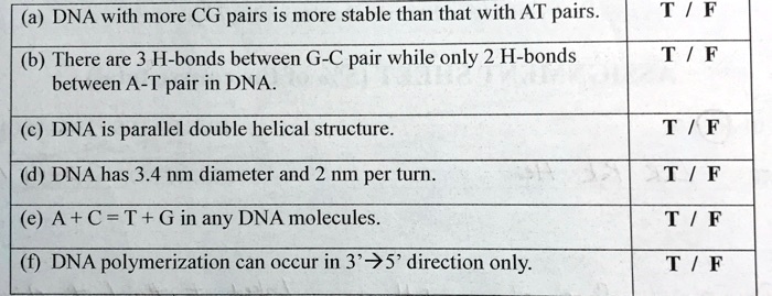 SOLVED: DNA with more CG pairs is more stable than that with AT pairs ...