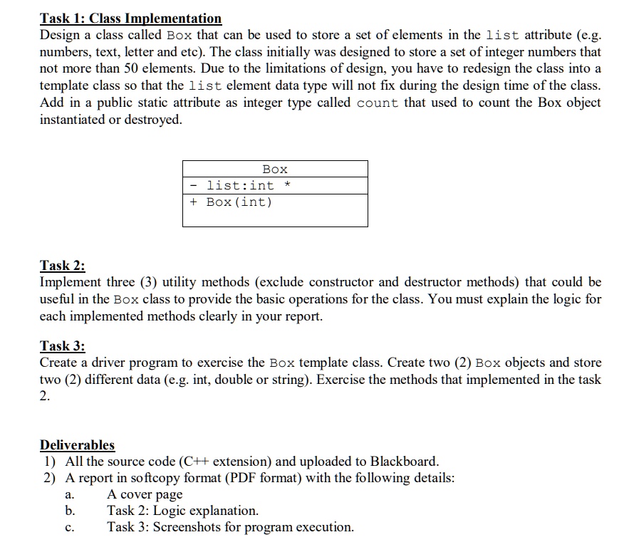 Texts Task 1 Class Implementation Design A Class Called Box That Can Be Used To Store A Set Of