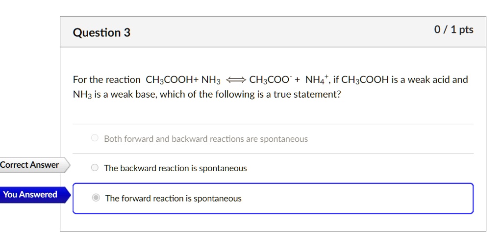 SOLVED: For the reaction CH3COOH+ NH3 CH3COO- + NH4+, if CH3COOH is a ...