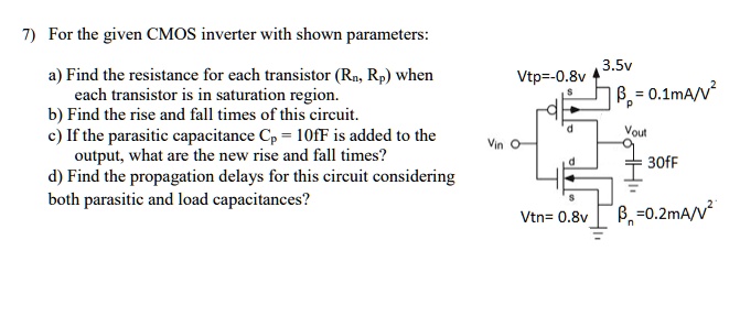 SOLVED: For the given CMOS inverter with the shown parameters: a) Find the resistance for each ...