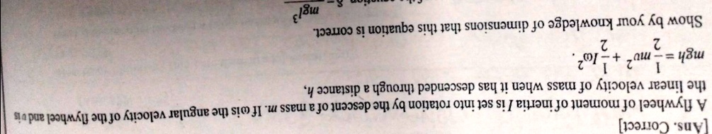 A flywheel of moment of inertia I is set into rotation by the descent ...