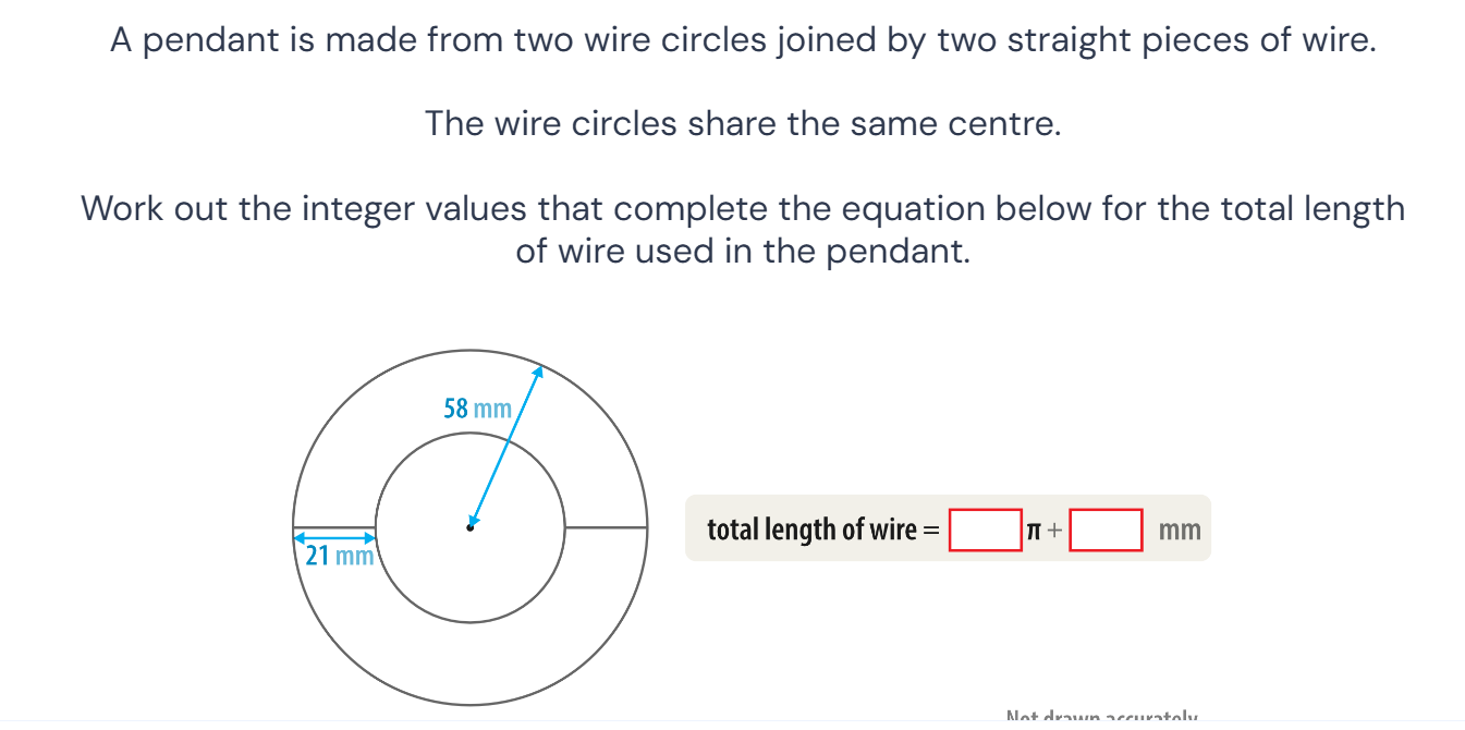 A pendant is made from two wire circles joined by two straight pieces ...