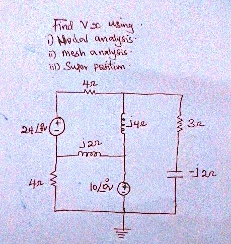 find vx using i nodal analysis ii mesh analysis iii superposition find vsc using nodal analysis ...