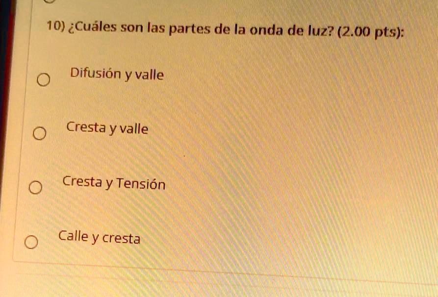 SOLVED: 10) cuales son las partes de la onda de luz? ayudaaa es para ... SOLVED: 10) cuales son las partes de la onda de luz? ayudaaa es para ...
