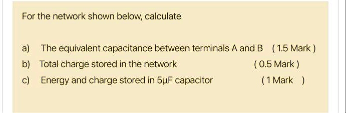 SOLVED: For the network shown below; calculate The equivalent capacitance between terminals A ...