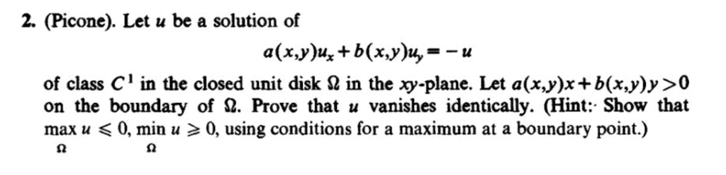 SOLVED: Let u be a solution of a(x,y)uz+ b(x,y)u^2 u of class C^1 in ...