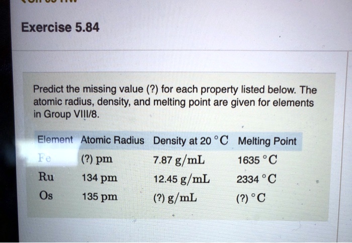 SOLVED: Exercise 5.84 Predict the missing value (?) for each property ...