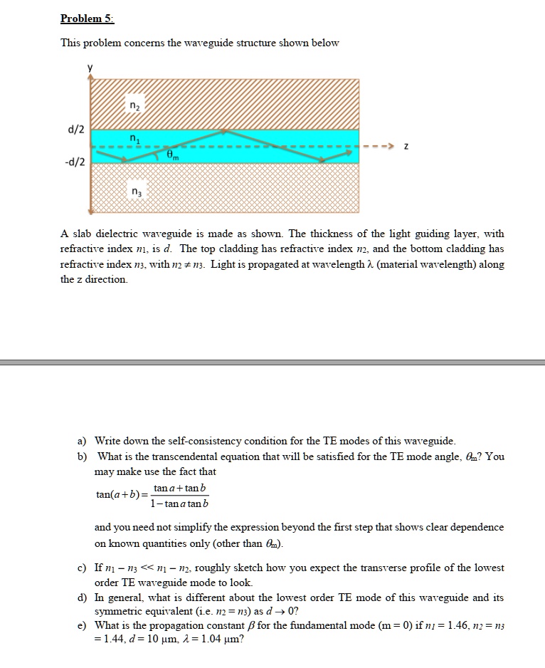 a slab dielectric waveguide is made as shown the thickness of the light guiding layer ...