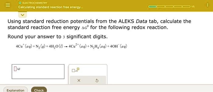 O ELECTROCHEMISTRY Calculating standard reaction free energy... Using standard reduction ...