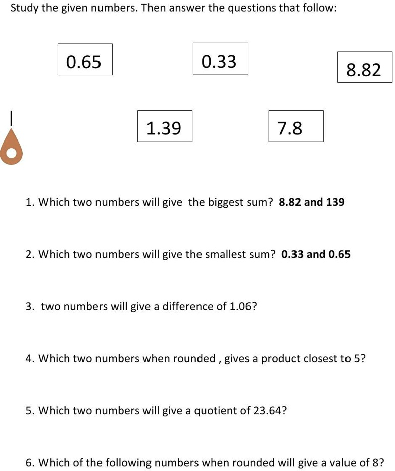 SOLVED: 1. Which two numbers will give the biggest sum? 2. Which two numbers will give the ...