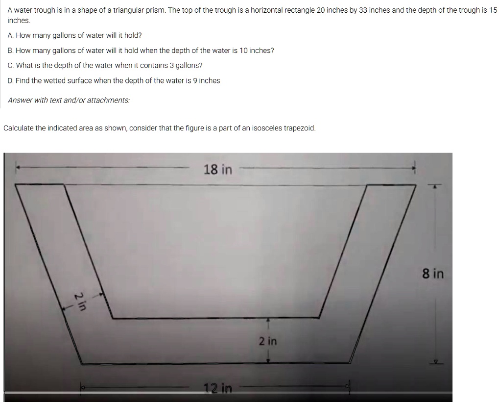 SOLVED: A water trough is in shape of triangular prism The top of the ...