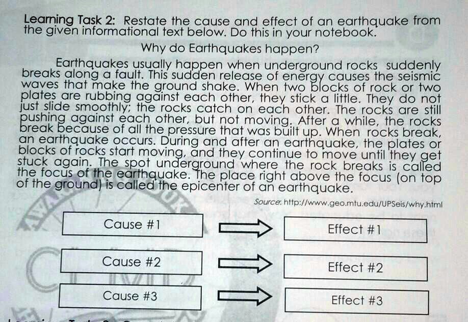 SOLVED: Learning Task 2: Restate the cause and effect of an earthquake ...
