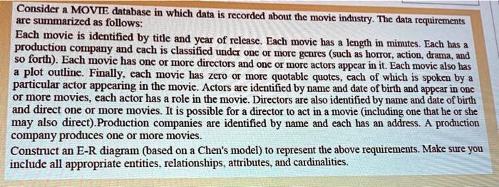 are summarized as follows consider a movie database in which data is recorded about the movie ...