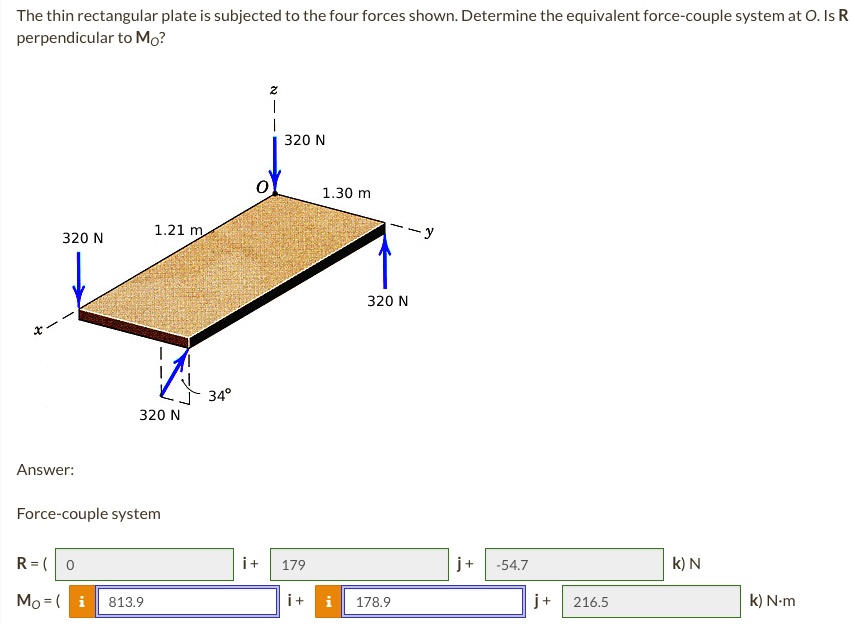 the thin rectangular plate is subjected to the four forces shown ...