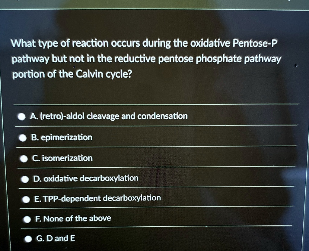 what type of reaction occurs during the oxidative pentose p pathway but ...