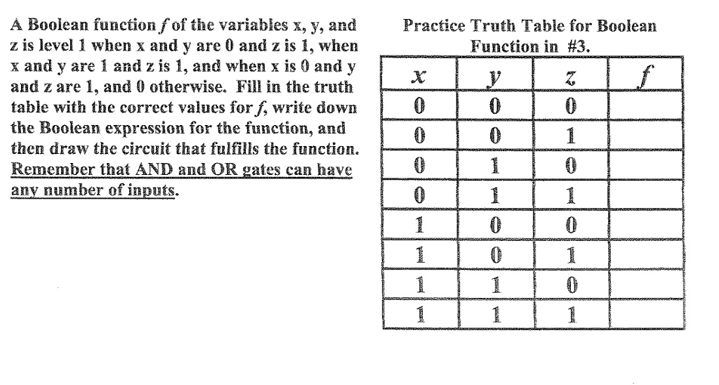 Solved A Boolean Function F Of The Variables X Y And Z Is Level 1 When X And Y Are 0 And Z Is