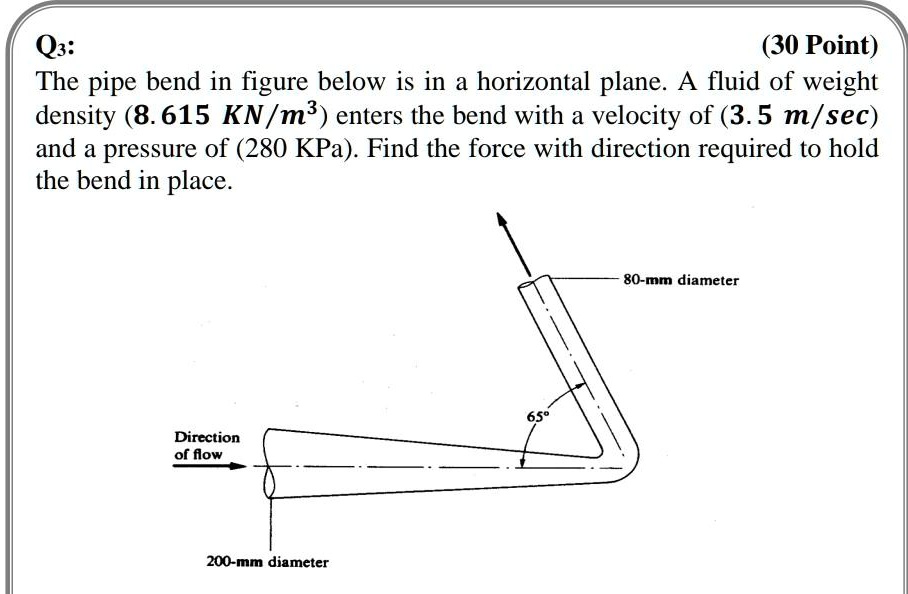 q3 30 point the pipe bend in figure below is in a horizontal plane a ...
