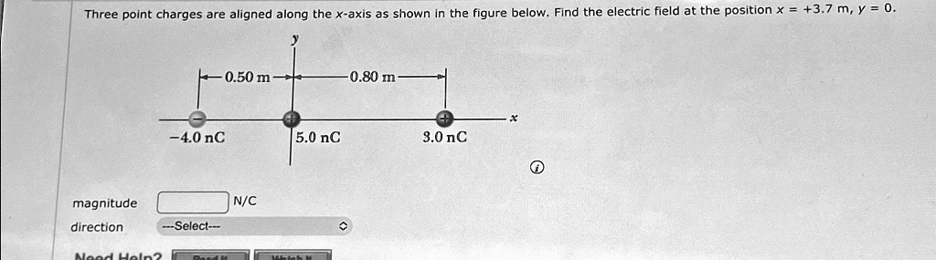 three point charges are aligned along the x axis as shown in the figure below find the electric ...