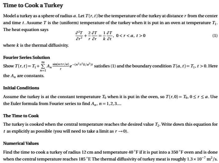 time to cook a turkey modela turkey as a sphere of radius a let tlr tbe ...