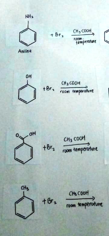 NH2 Aniline OH O OH CH? + Br2 +Br2 +Br2 +Br2 CH3COOH room temperature ...