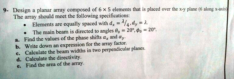 SOLVED: Design a planar array composed of 6 x 5 elements that is placed ...