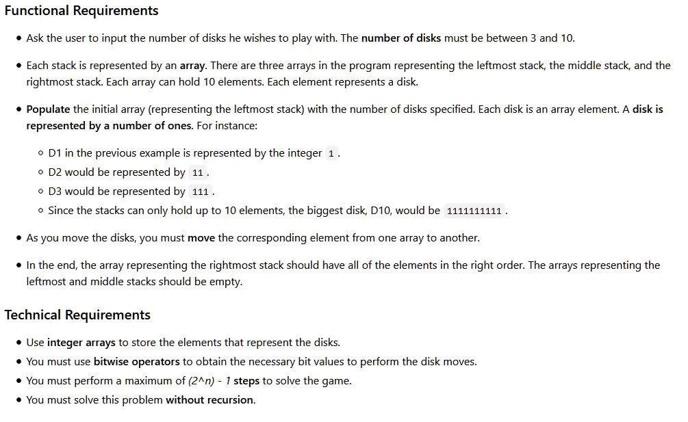 Solved Make A Tower Of Hanoi In C With The Use Of Integer Arrays To Store The Elements That 0824