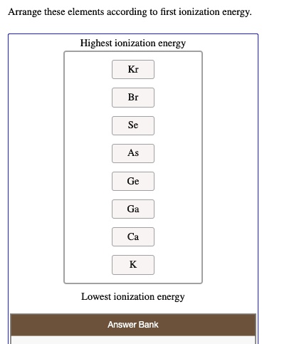 SOLVED: Arrange these elements according to first ionization energy ...