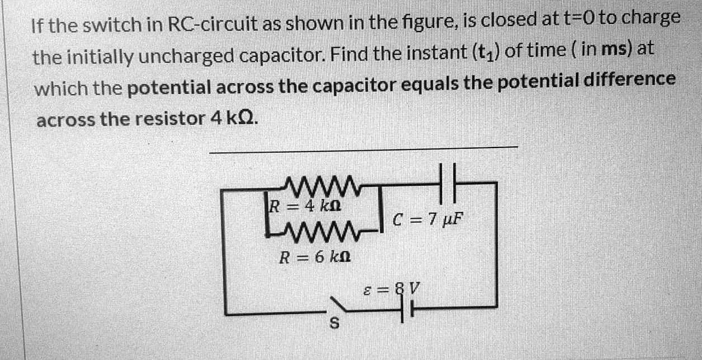 SOLVED: If the switch in an RC circuit, as shown in the figure, is closed at t=0 to charge the ...