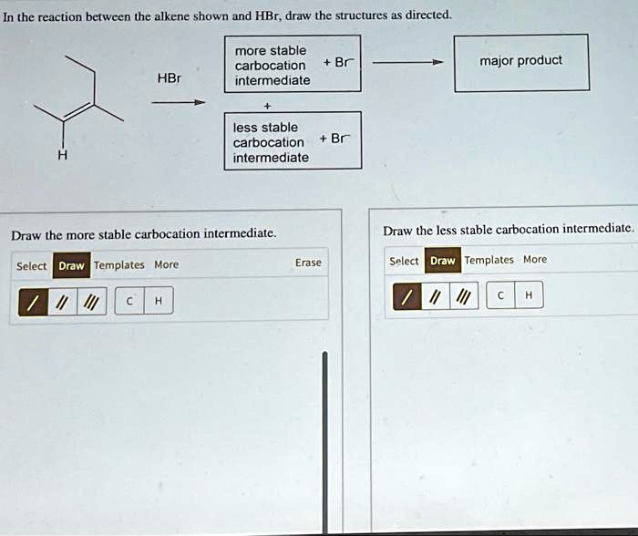 In the reaction between the alkene shown and HBr, draw the structures ...