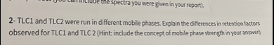 SOLVED: 2- TLC1 and TLC2 were run in different mobile phases. Explain ...