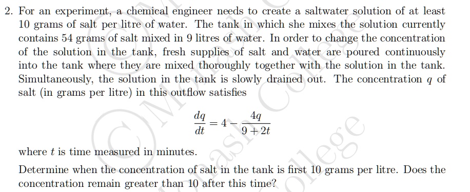 2 for a experiment chemical engineer needs to create saltwater solution ...