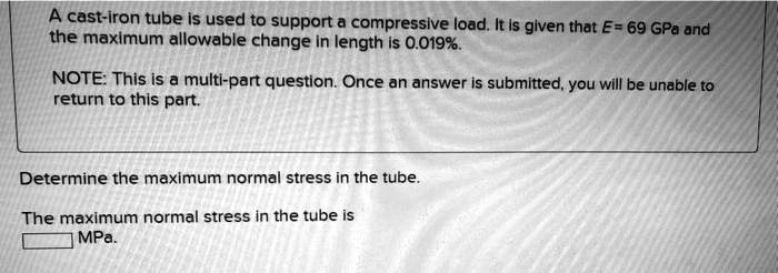 Cast Iron Tube Is Used To Support Compressive Load It Is Glven That E