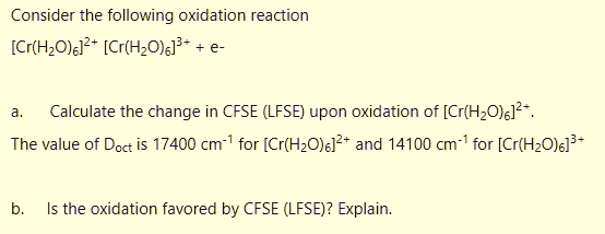 consider the following oxidation reaction crhzojel2 crhzos3 calculate ...