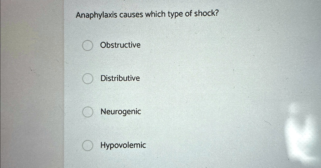 Anaphylaxis causes which type of shock? Obstructive Distributive ...