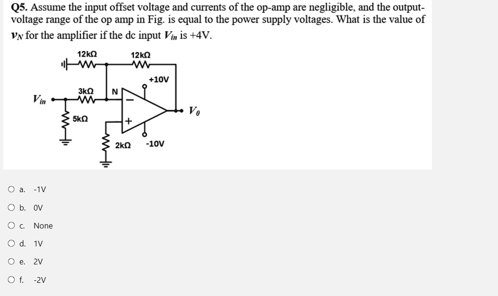 SOLVED: Q5. Assume the input offset voltage and currents of the op-amp are negligible, and the ...