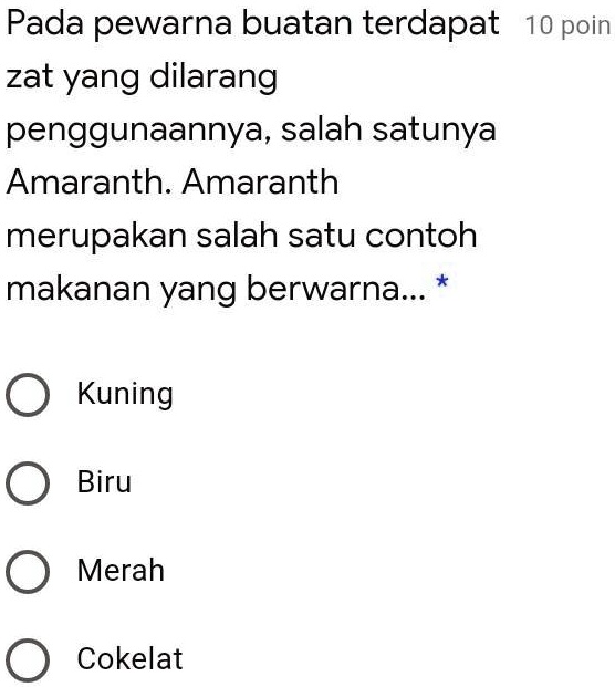 SOLVED: jawab IPA ini ya tolong bat dengan penjelasan ny Pada pewarna ... SOLVED: jawab IPA ini ya tolong bat dengan penjelasan ny Pada pewarna ...