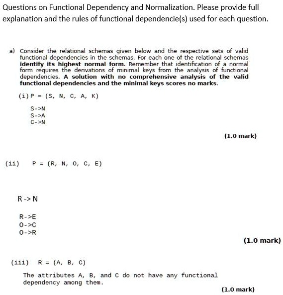 Text: Questions on Functional Dependency and Normalization. Please ... Text: Questions on Functional Dependency and Normalization. Please ...