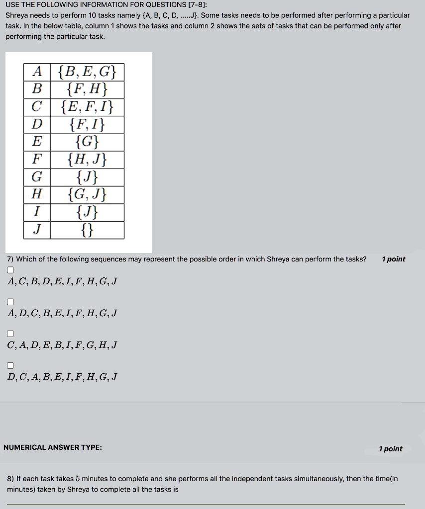 use the following information for questions 7 8 shreya needs to perform ...