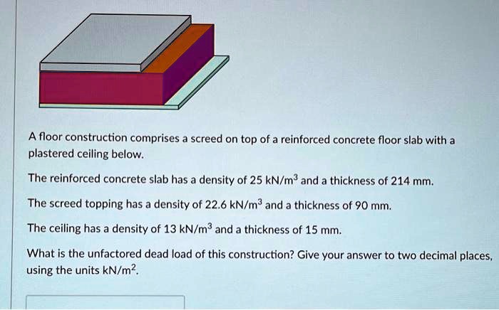 A floor construction comprises a screed on top of a reinforced concrete ...