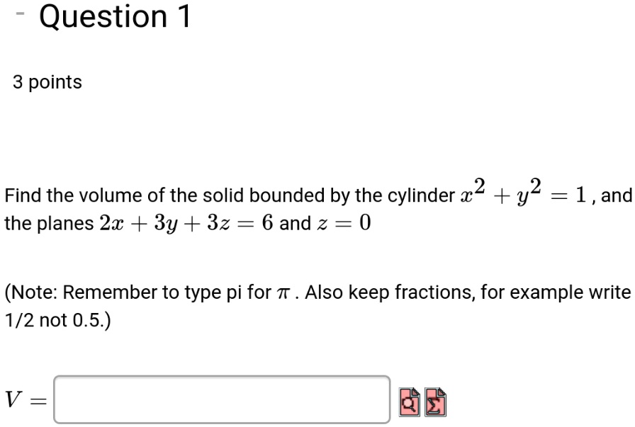 SOLVED:Question 1 3 points Find the volume of the solid bounded by the ... SOLVED:Question 1 3 points Find the volume of the solid bounded by the ...