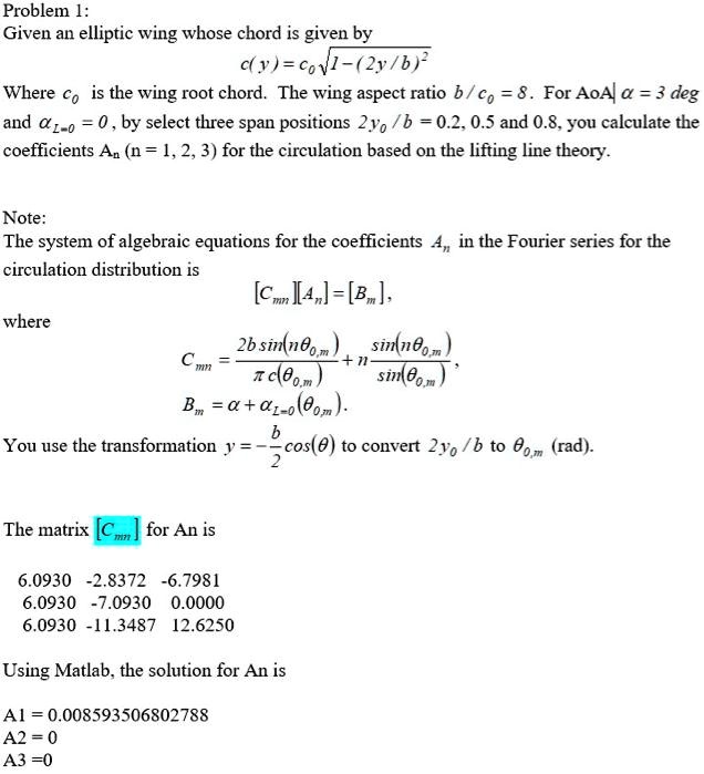 problem 1 given an elliptic wing whose chord is given by cy cv1 2yb ...
