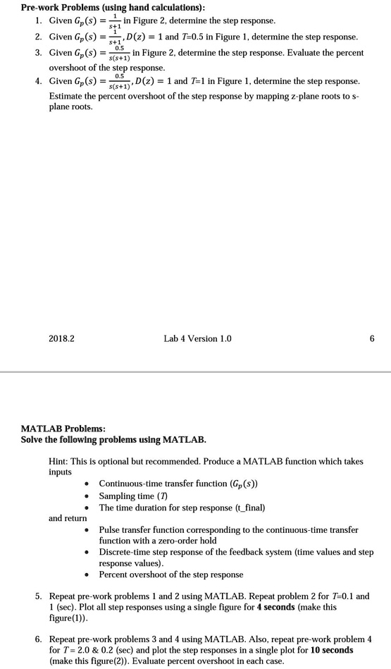 matlab code of question 5 and 6 pre work problems using hand calculations 1 given gp s in figure ...