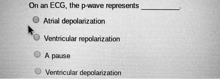 SOLVED: On an ECG, the p-wave represents Atrial depolarization ...