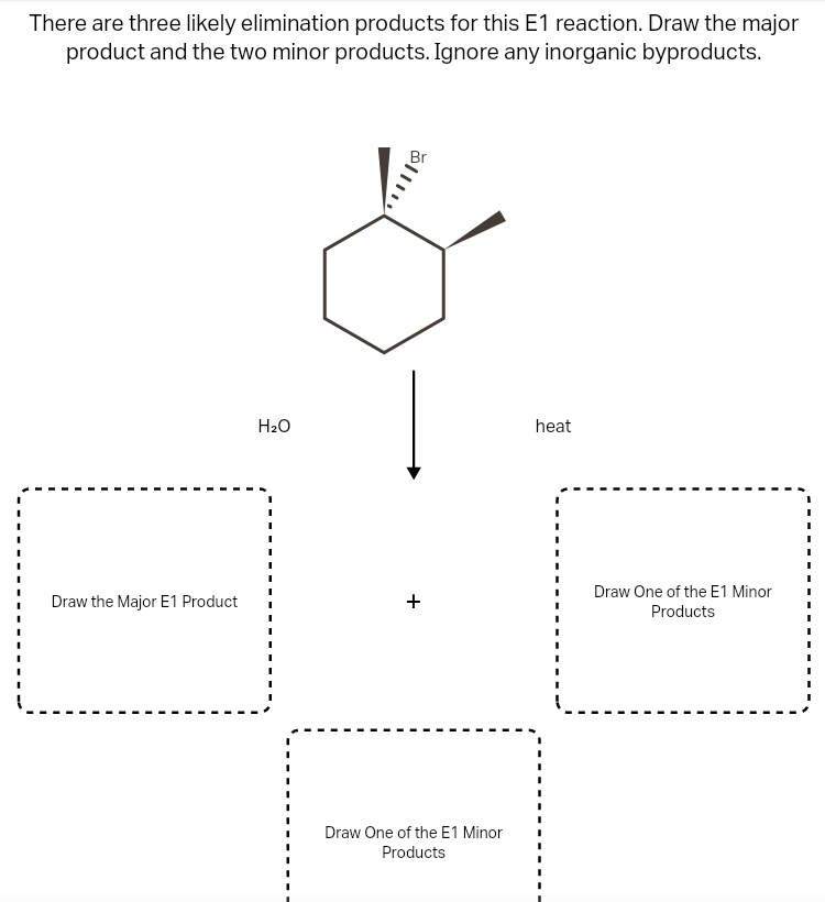 There are three likely elimination products for this E1 reaction. Draw ...