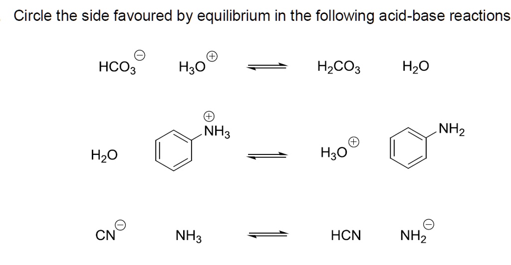 SOLVED: Circle the side favoured by equilibrium in the following acid ...