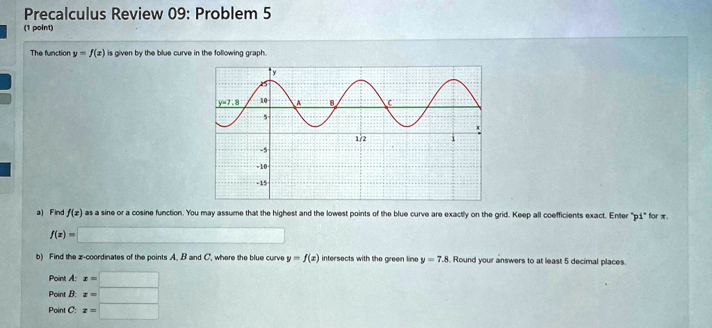 precalculus review 09 problem 5 1 point the function yfx is given by ...